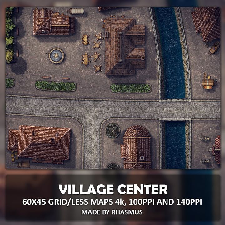 3D Printable Village Center - Main Square Map by Rhasmus Battlemaps
