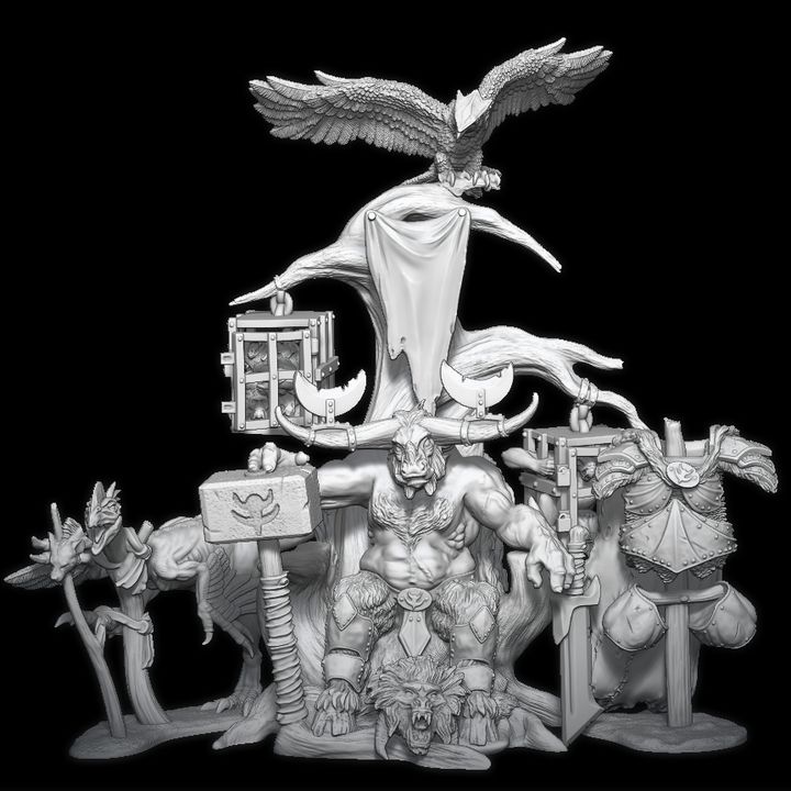 3D Printable Clovis (Minotaur) Lord on throne: full diorama (pre ...
