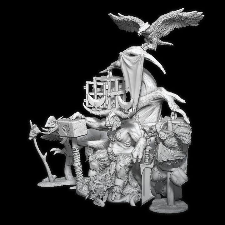 3D Printable Clovis (Minotaur) Lord on throne: full diorama (pre ...