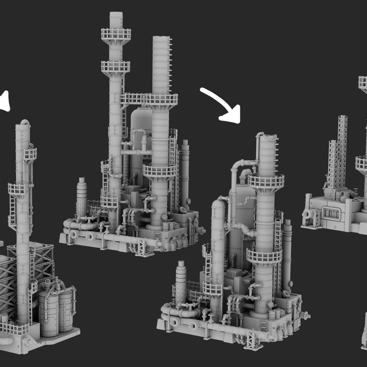 3D Printable Industrial Refineries by The Lazy Forger