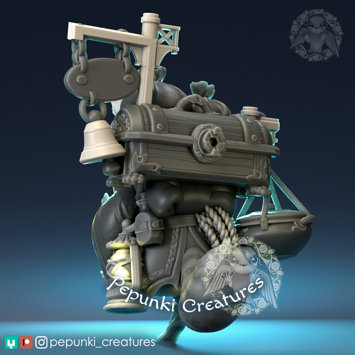 3D Printable Raccoon Merchant Traveller by Pepunki Creatures