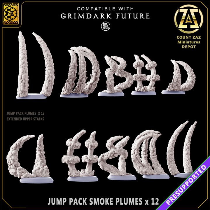 3D Printable JUMP PACK SMOKE PLUMES - 12 INDIVIDUAL DESIGNS by Adam Rodgers