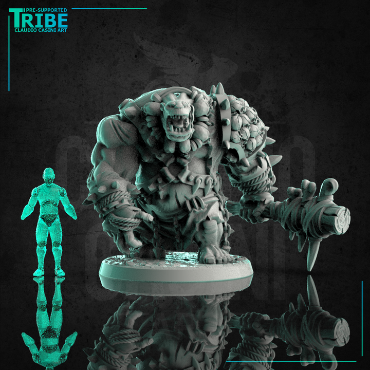 3D Printable (L 0034) Male ogre with spiked staff (Huge) by Claudio ...