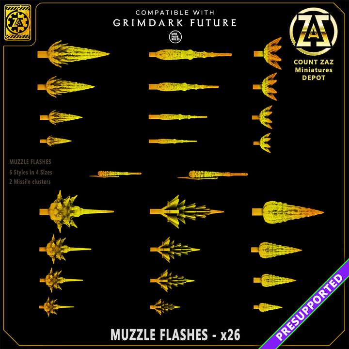 3D Printable MUZZLE FLASHES - 6 TYPES IN 4 SIZES - NOW PRESUPPORTED ...