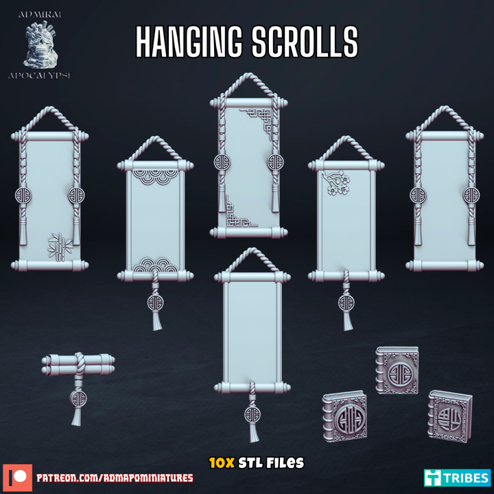 3D Printable Hanging Scrolls (Pre-supported) by Admiral Apocalypse