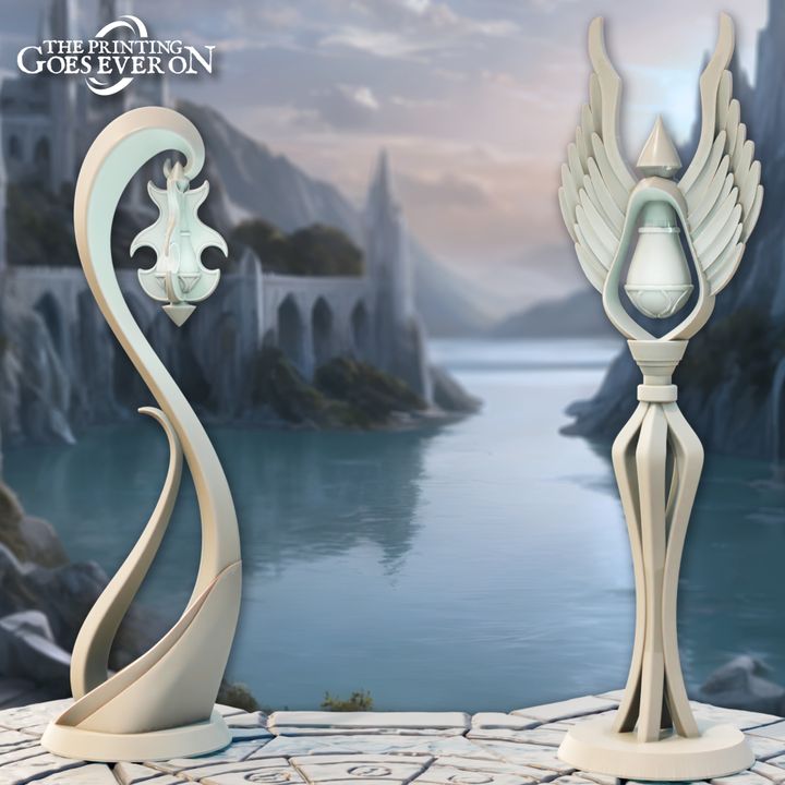 3D Printable Elven Lamp Posts - Presupported by The Printing Goes Ever On