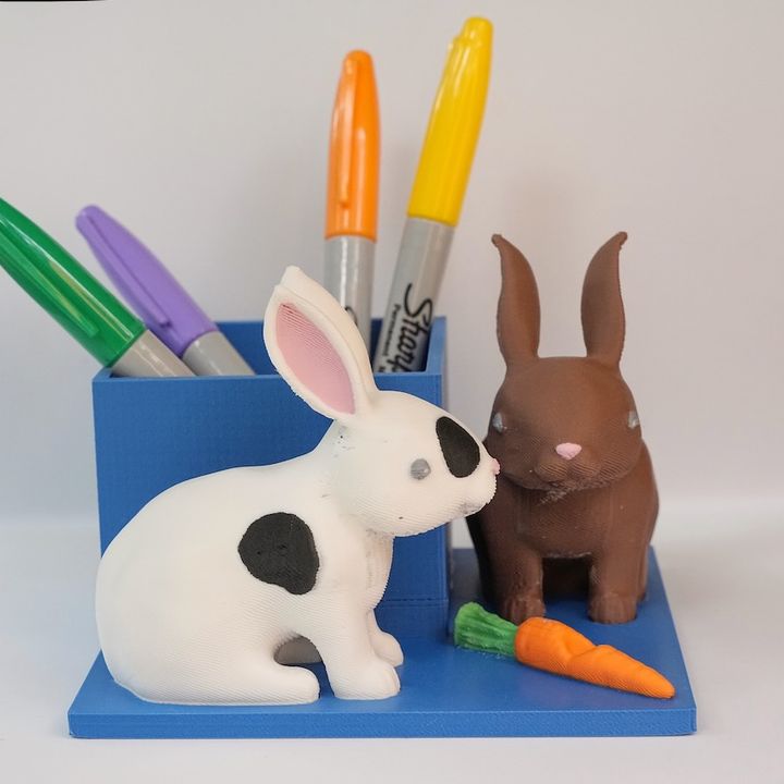 3D Printable Small rabbit pen holder by Philippe Barreaud