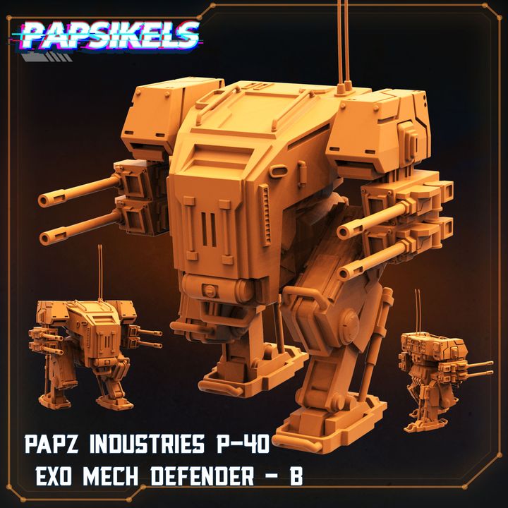 3D Printable PAPZ INDUSTRIES P 40 EXO MECH DEFENDER by PAPSIKELS MINIATURES