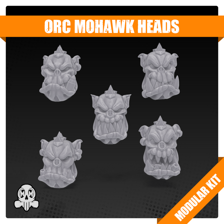 3D Printable Orc Mohawk Heads - Bits by Malicious Mini's
