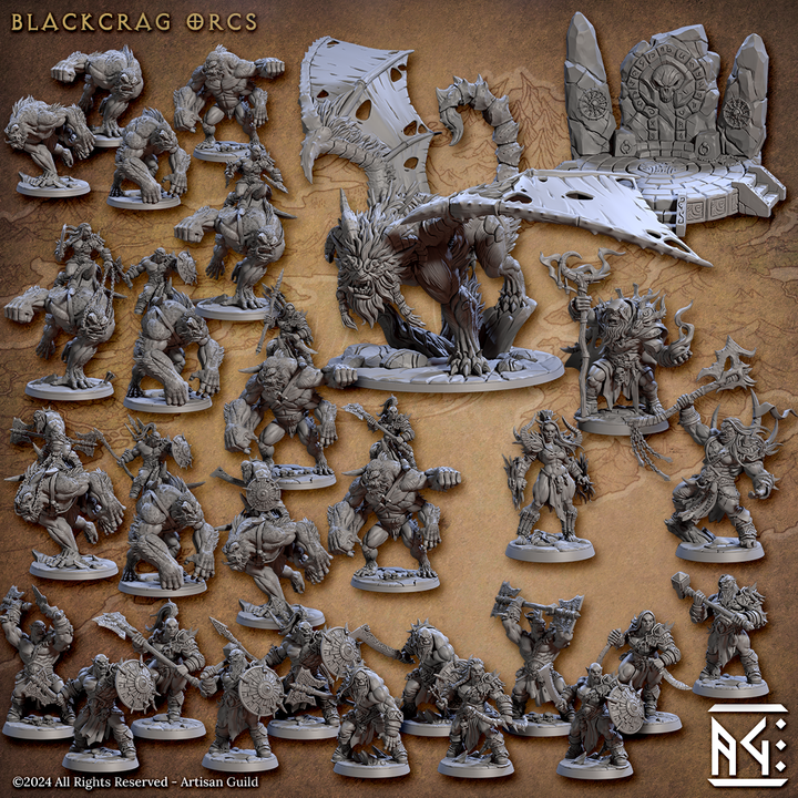 3D Printable Blackcrag Orcs (Complete set - 63) by Artisan Guild