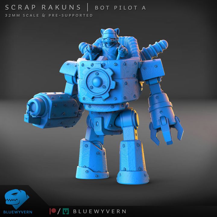 3D Printable Scrap Rakuns - Bot Pilot A by BlueWyvern