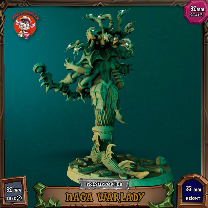3D Printable Naga Warlady - 32mm scale pre-supported miniature by ...