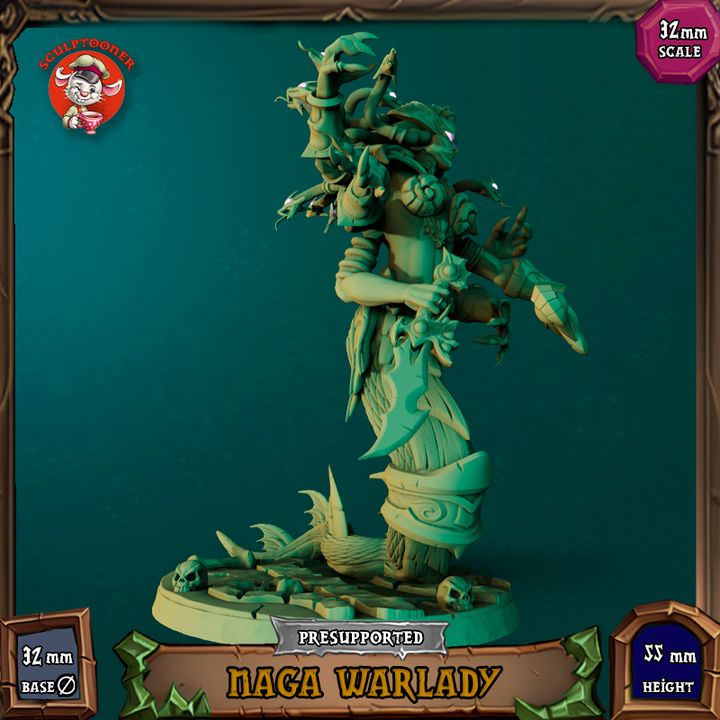3D Printable Naga Warlady - 32mm scale pre-supported miniature by ...