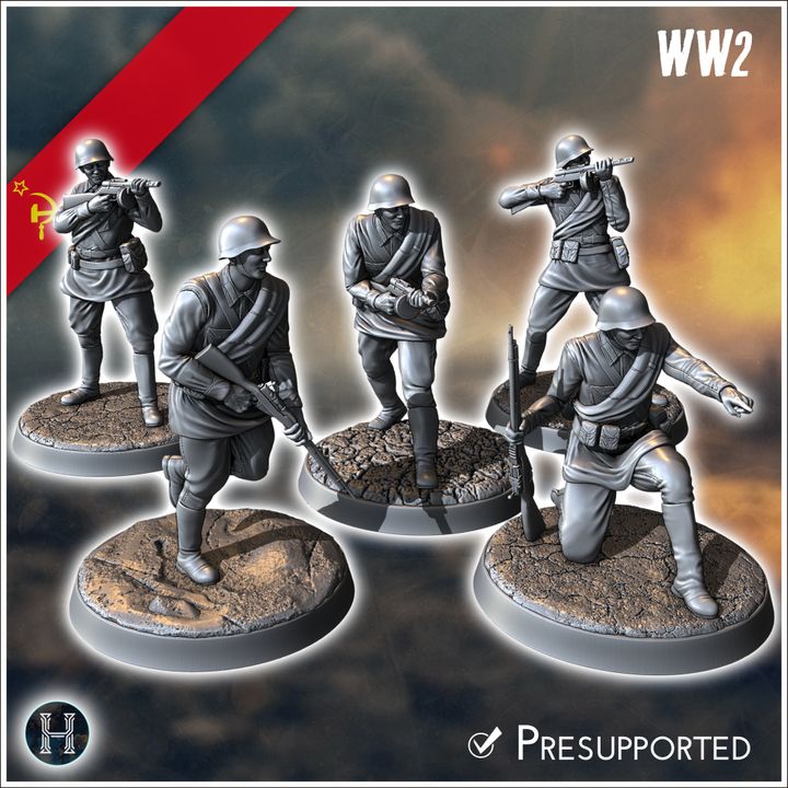 3D Printable Pack of Russian Red Army infantry soldiers (WW2 USSR) No ...