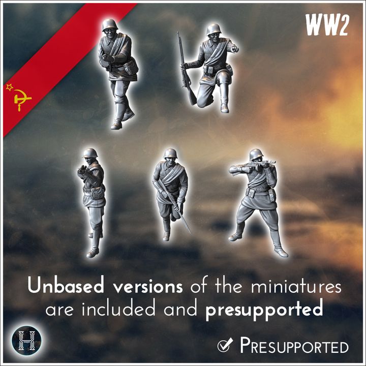 3D Printable Pack of Russian Red Army infantry soldiers (WW2 USSR) No ...