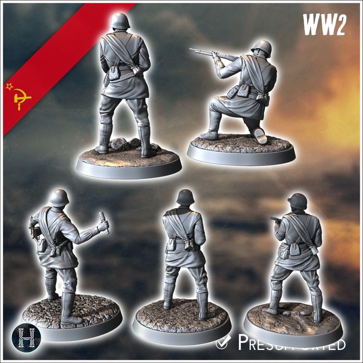 3D Printable Set of five Soviet Russian Red Army soldiers (WW2 USSR ...