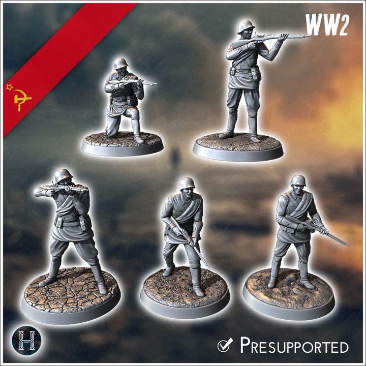 3D Printable Set of five Soviet Russian Red Army soldiers (WW2 USSR ...
