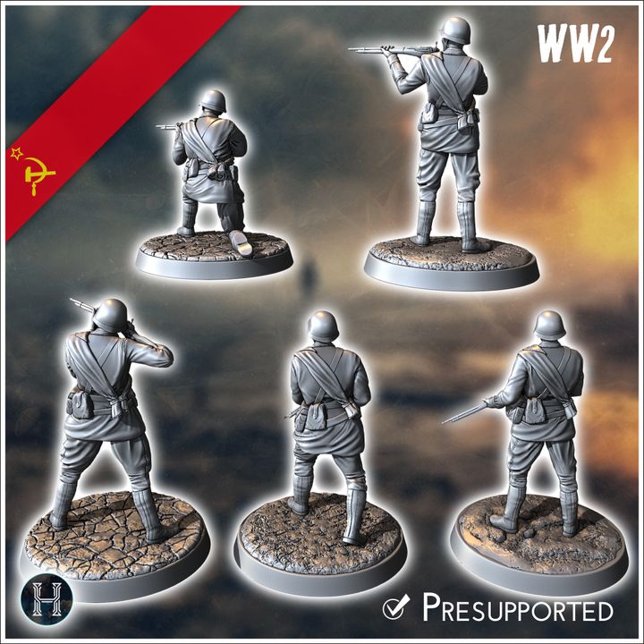 3D Printable Set of five Soviet Russian Red Army soldiers (WW2 USSR ...