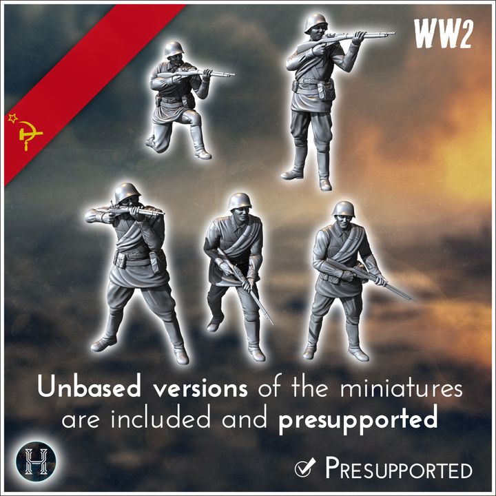 3D Printable Set of five Soviet Russian Red Army soldiers (WW2 USSR ...