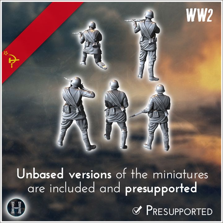 3D Printable Set of five Soviet Russian Red Army soldiers (WW2 USSR ...