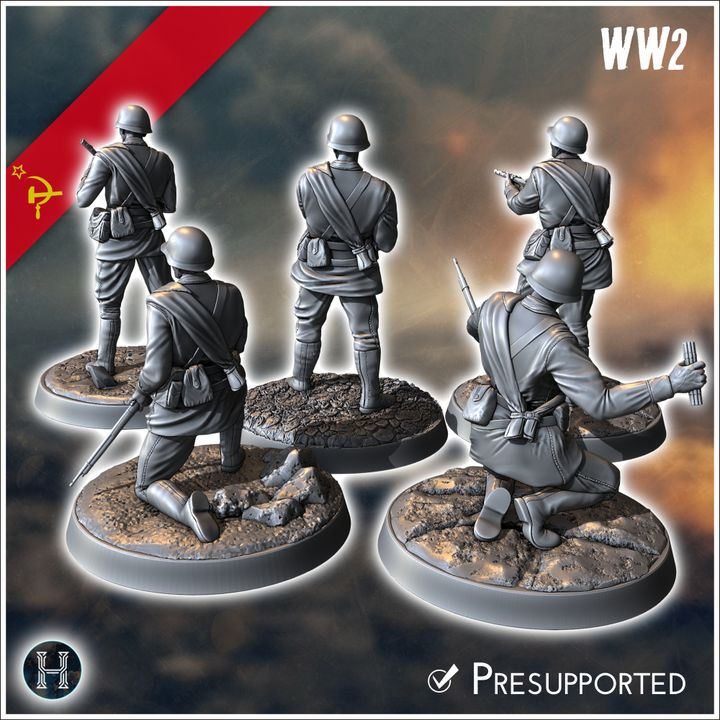 3D Printable Set of five Soviet Russian Red Army soldiers (WW2 USSR ...