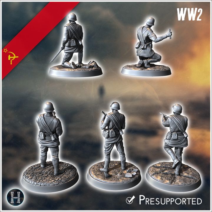 3D Printable Set of five Soviet Russian Red Army soldiers (WW2 USSR ...