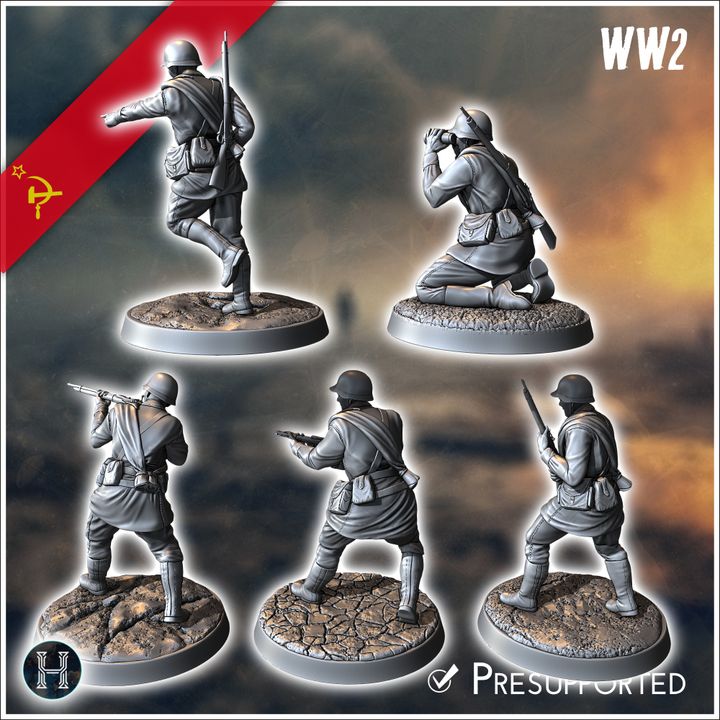 3D Printable Set of five Soviet Russian Red Army soldiers (WW2 USSR ...