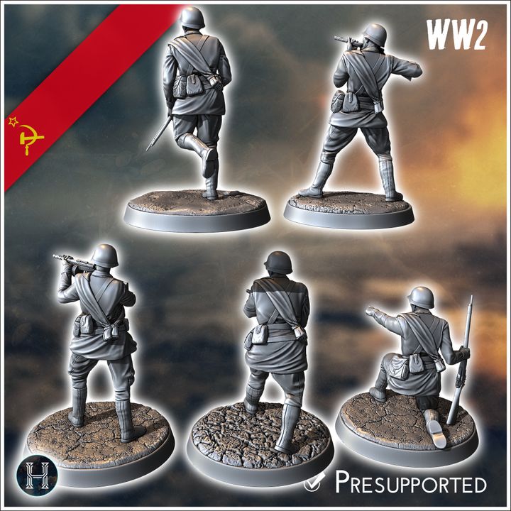 3D Printable Set of five Soviet Russian Red Army soldiers (WW2 USSR ...