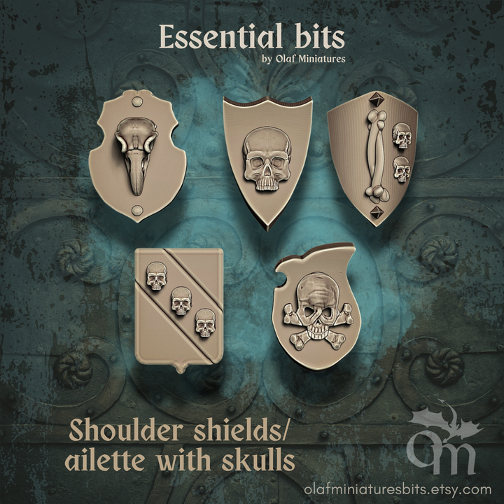 3D Printable Shoulder shields/ ailette with skulls by Olaf Miniatures Bits