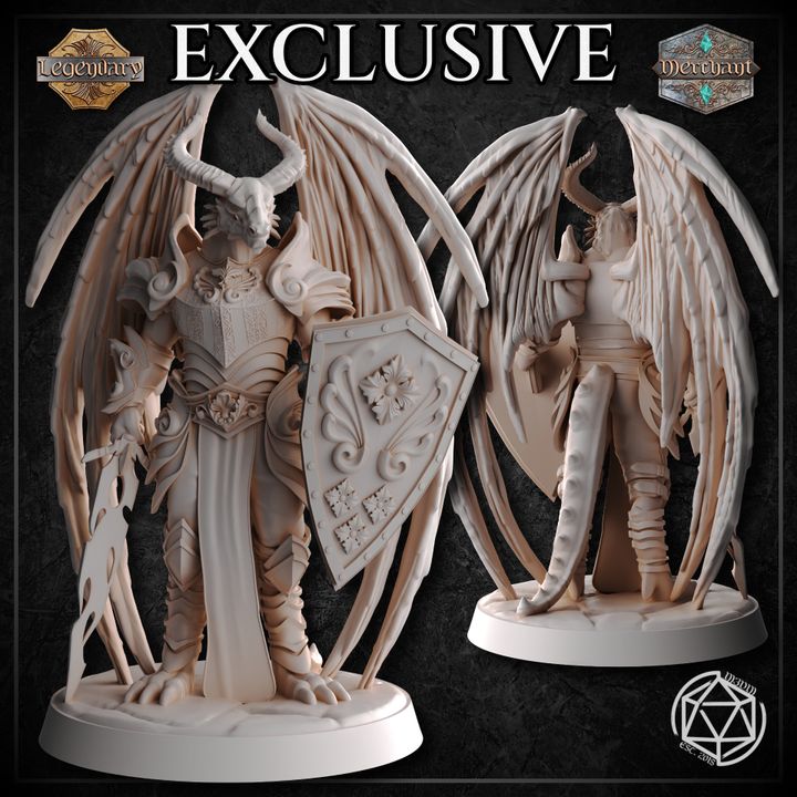 3D Printable Winged Dragonborn Paladin by M3DM