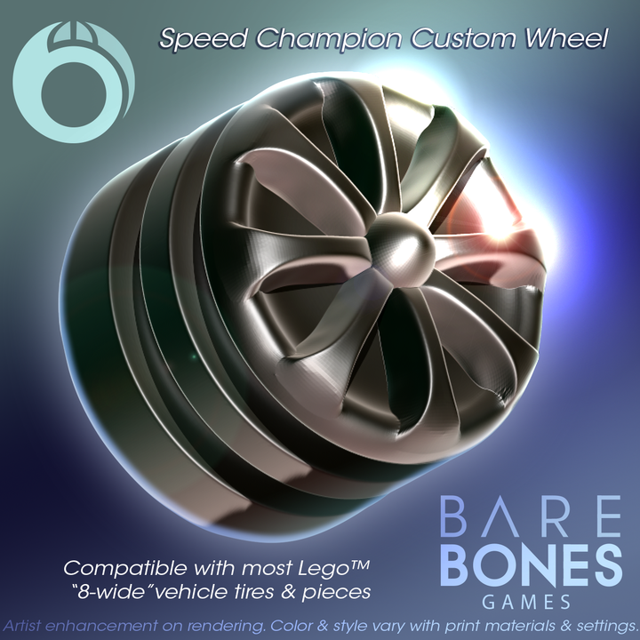 3D Printable Lego Compatible Speed Champion 8-Spoke Wheel by Jason
