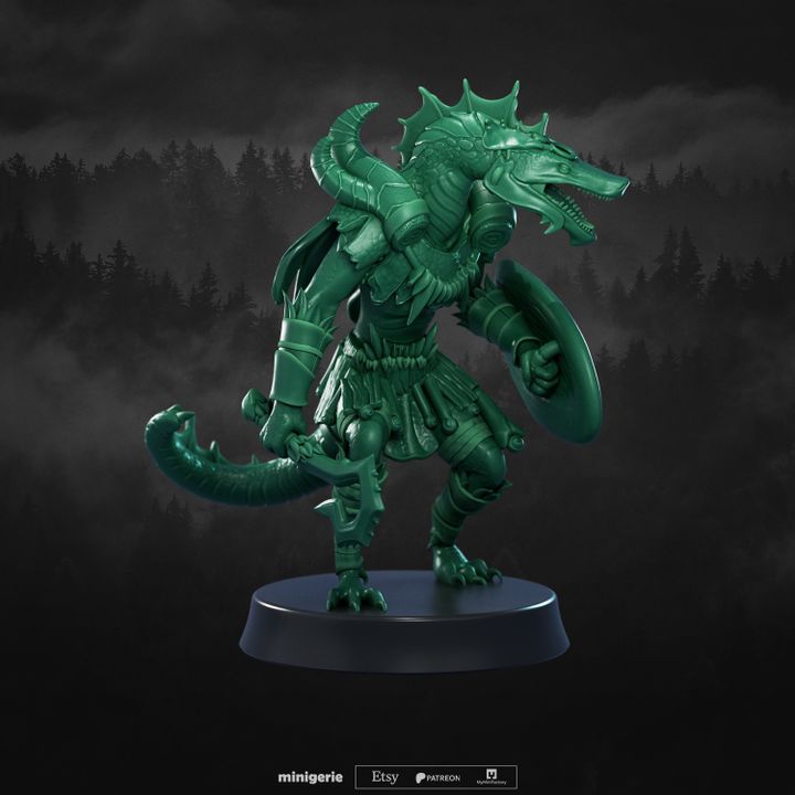 3D Printable Syrix - Green Dragonborn Druid -Sickle and Shield - DnD ...