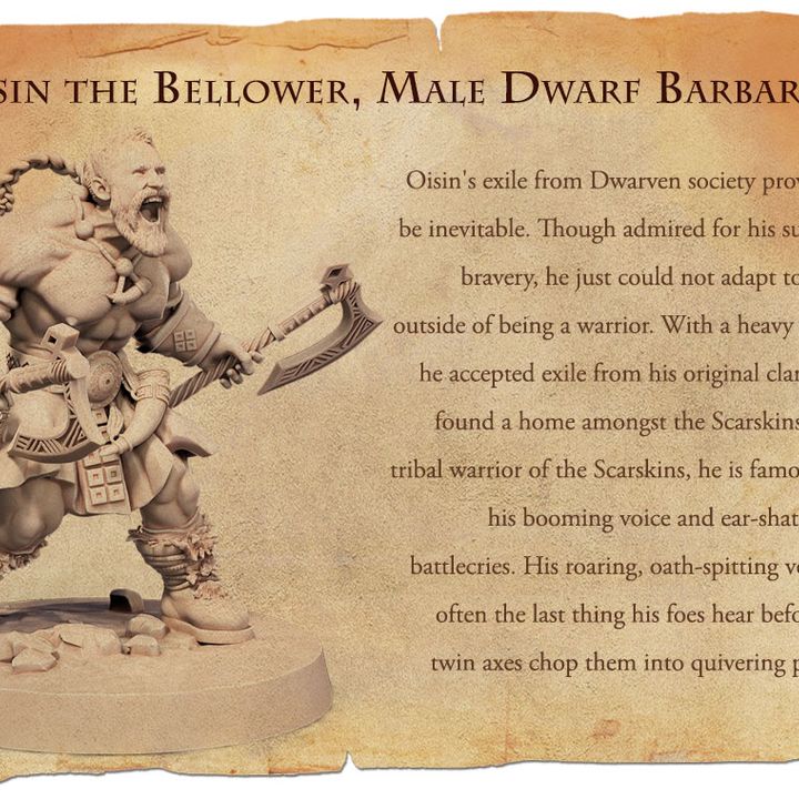 3D Printable Oisin the Bellower, Male Dwarf Barbarian by SolGood Creations