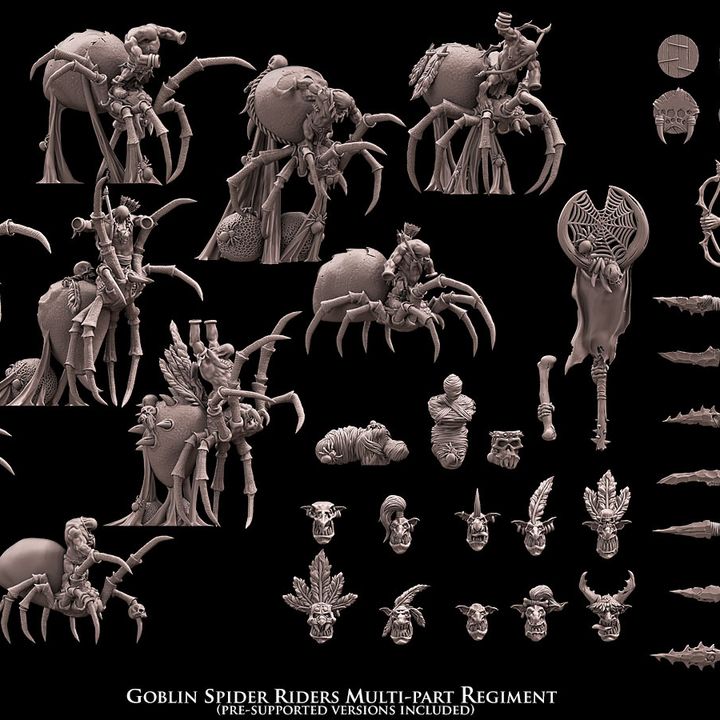 3D Printable Goblin Spider riders multi-part regiment by Avatars of War