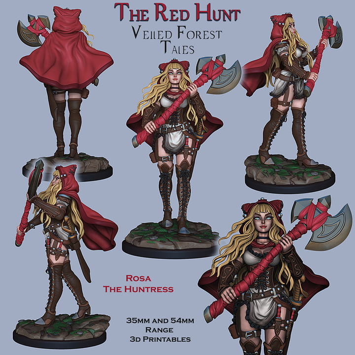 3D Printable Rosa The Huntress (Red Riding Hood) by Ronin Arts Workshop