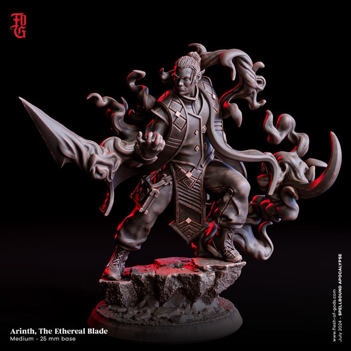 3D Printable Arinth, Ethereal Blade (Elf Sorcerer) by Flesh of Gods