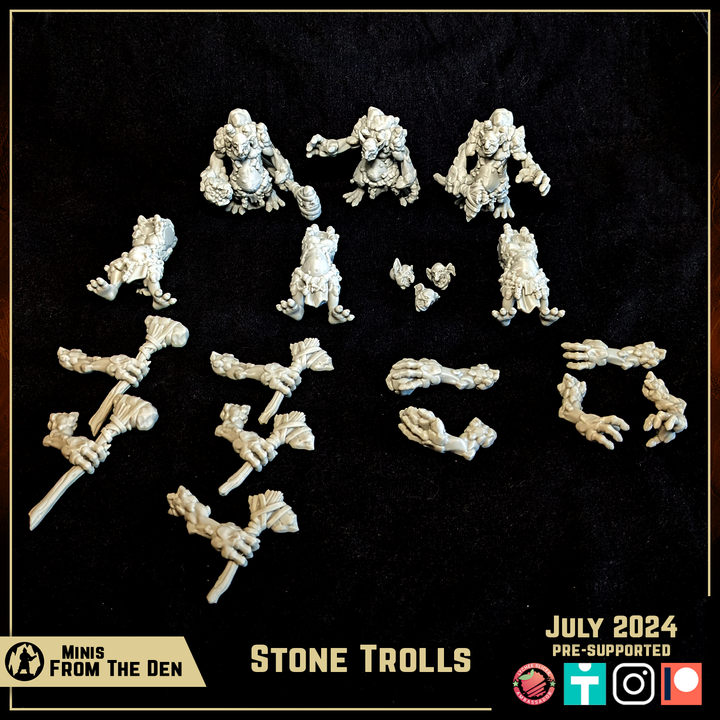 3D Printable STONE TROLLS - MINIS PACK [MODULAR] by Minis From the Den