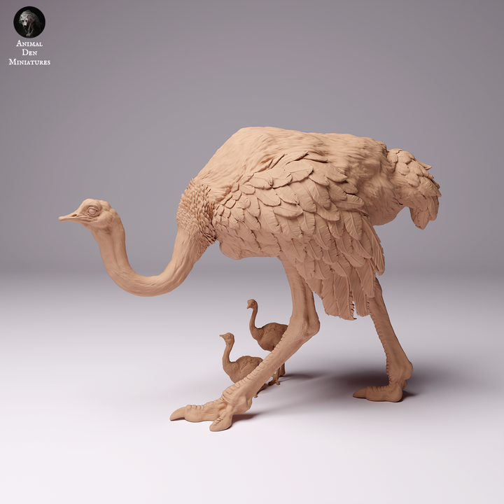 3D Printable North African Ostrich Female with Chicks by Animal Den ...