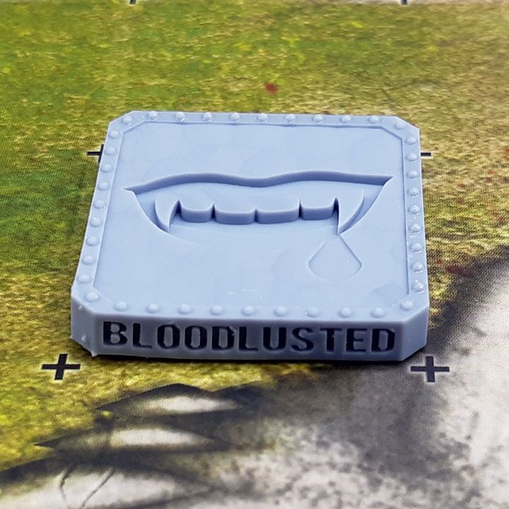 3D Printable Bloodlusted Blood Bowl Status Tile Token by Vergond