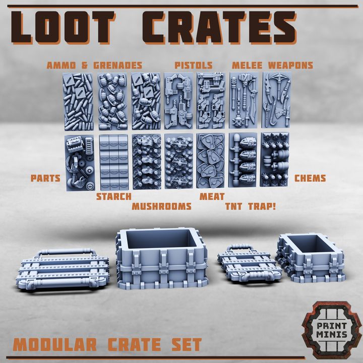 3D Printable Loot Crates x14 by Print Minis