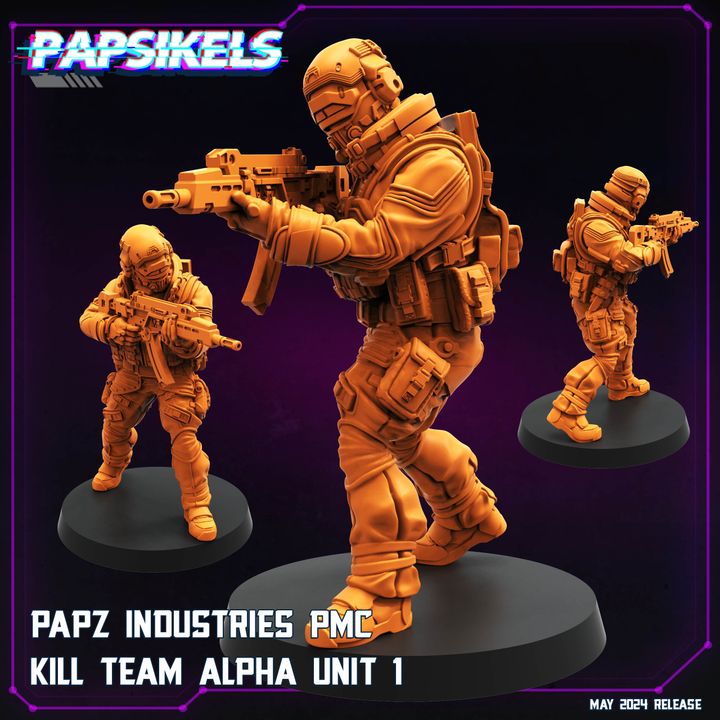3D Printable PAPZ INDUSTRIES PMC KILL TEAM ALPHA SQUAD by PAPSIKELS MINIATURES