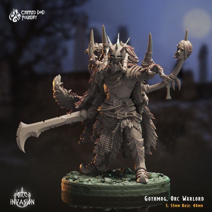 3D Printable Gothmog the Cruel, Orc Warlord by Crippled God Foundry