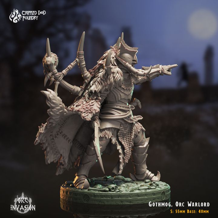 3D Printable Gothmog the Cruel, Orc Warlord by Crippled God Foundry