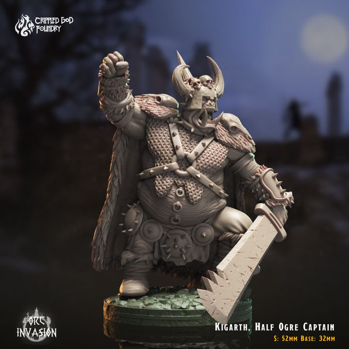 3D Printable Kigarth, Half Ogre Captain by Crippled God Foundry