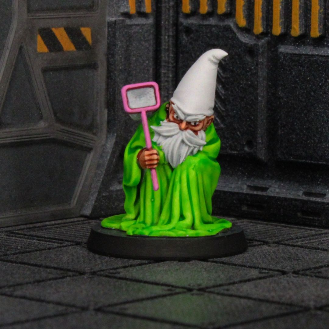 3D Printable Tiny Green Mall Wizard by Twin Goddess Miniatures
