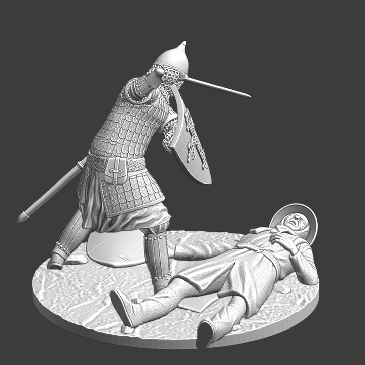 3D Printable Kievan-Rus fighting a wounded crusader - Diorama by ...