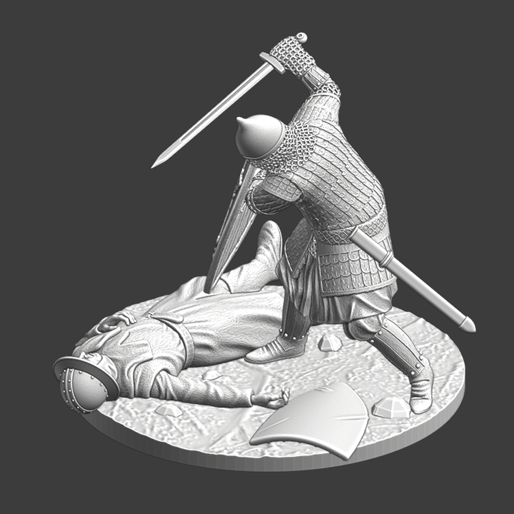3D Printable Kievan-Rus fighting a wounded crusader - Diorama by ...