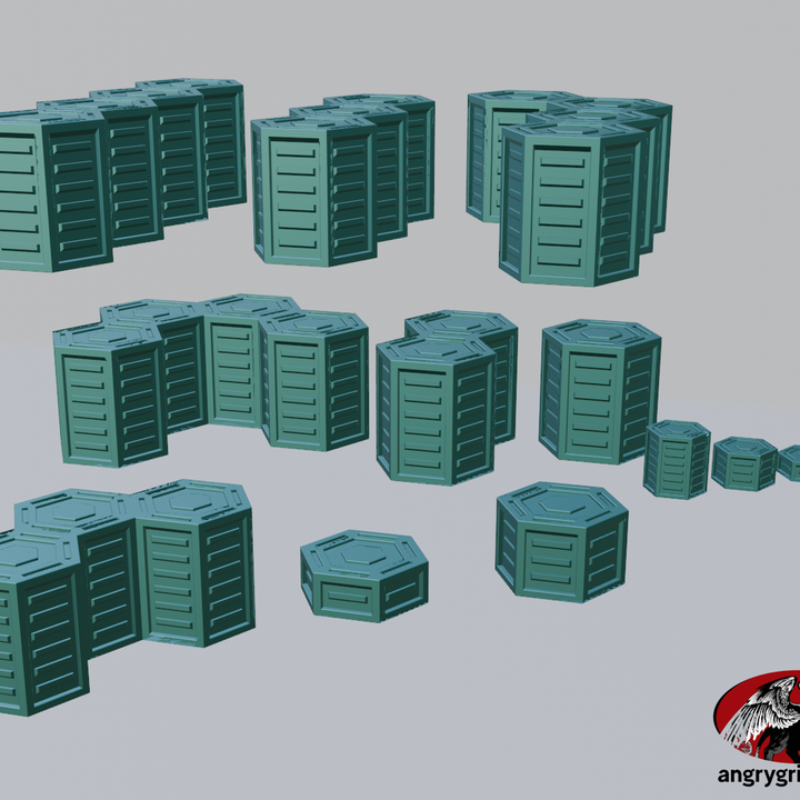 3D Printable Wargaming Scatter Terrain Set – Hexagonal Cargo Containers ...