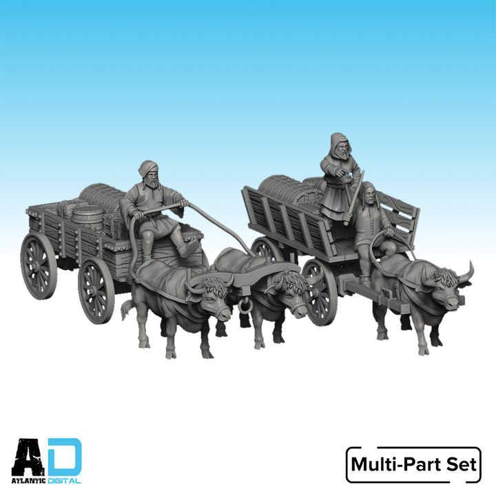 3D Printable Ox-drawn medieval carts by Wargames Atlantic