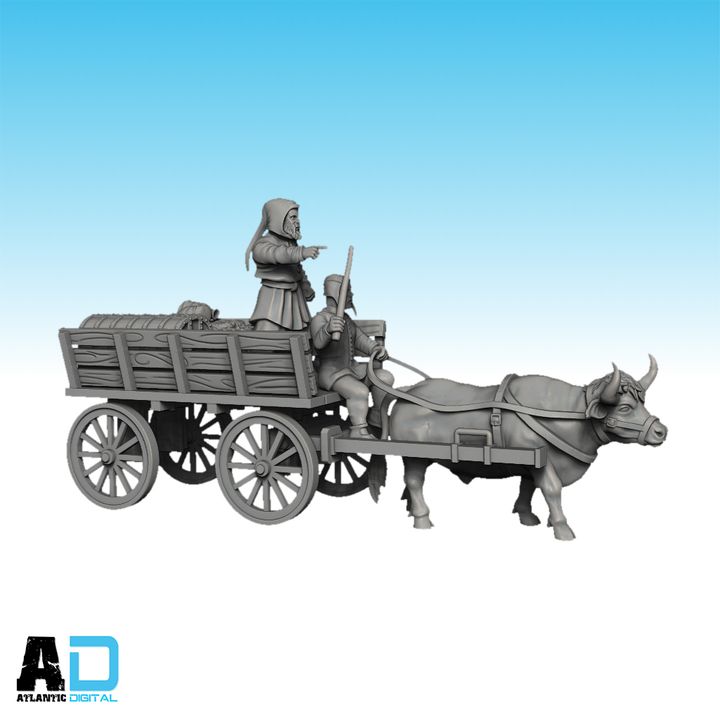 3D Printable Ox-drawn medieval carts by Wargames Atlantic